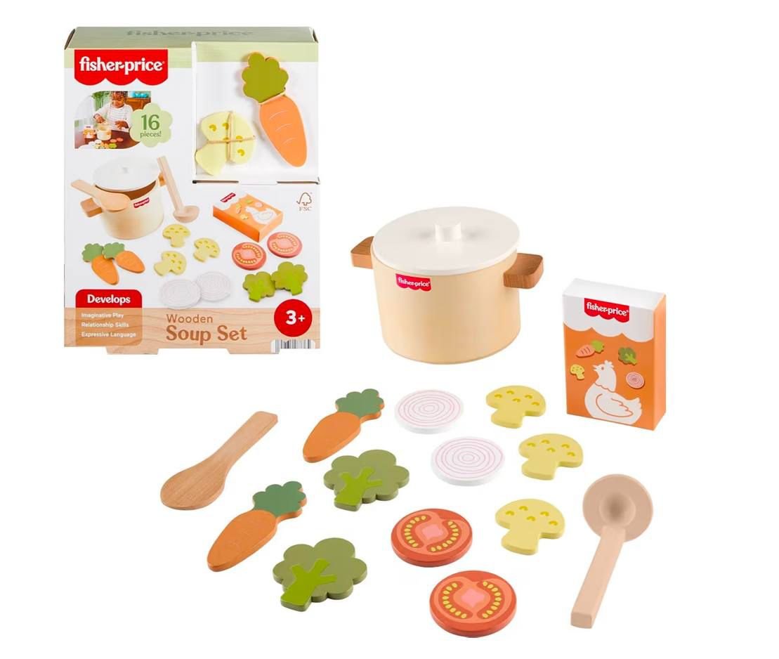 $10.xx Reg $23 Fisher-Price Wood Kitchen Toy Veggie Soup Tiny Garden 16 ...