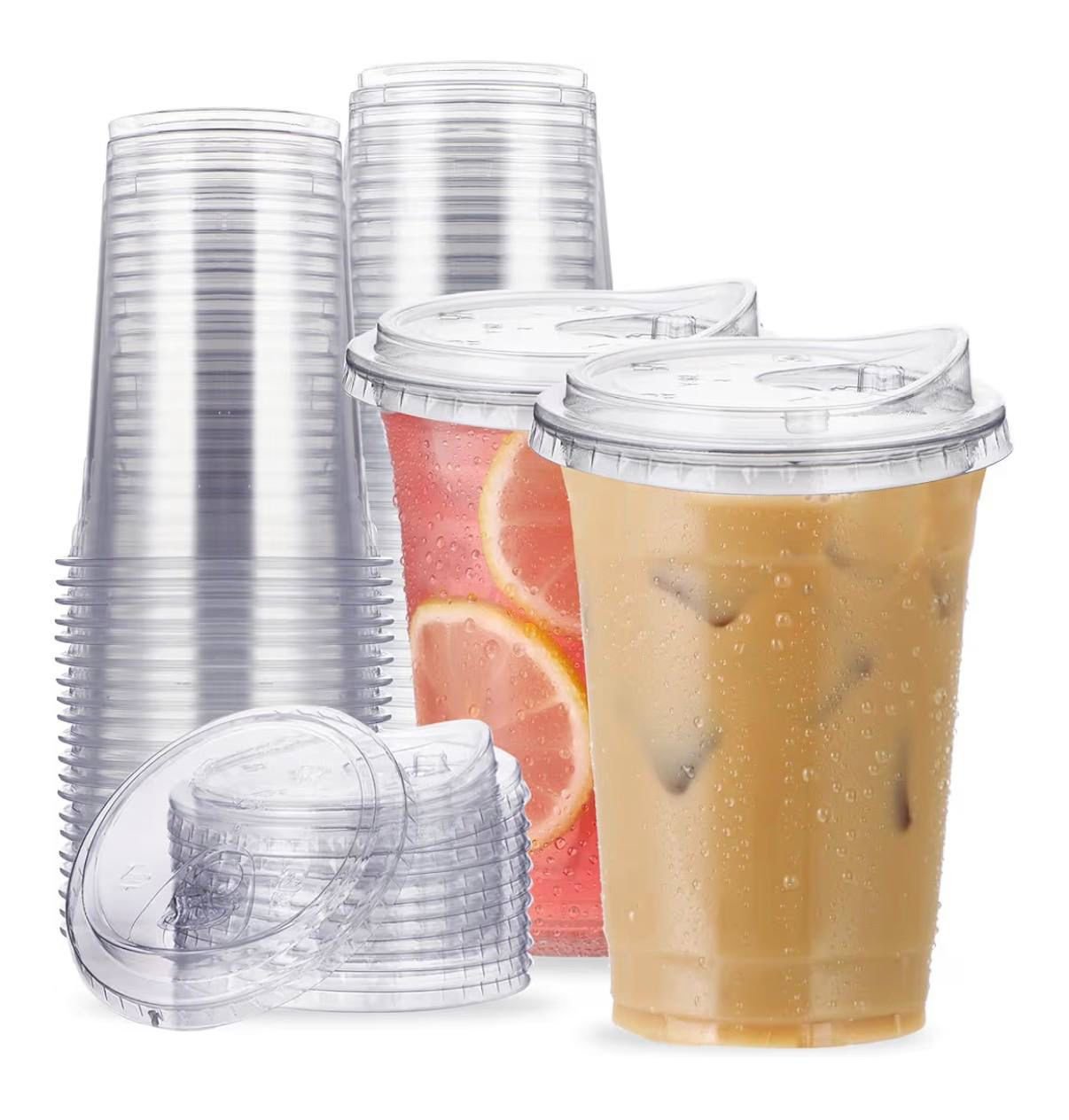 $9.xx 16 oz Clear Plastic Cups with Strawless Sip Lids, 25 Sets at ...