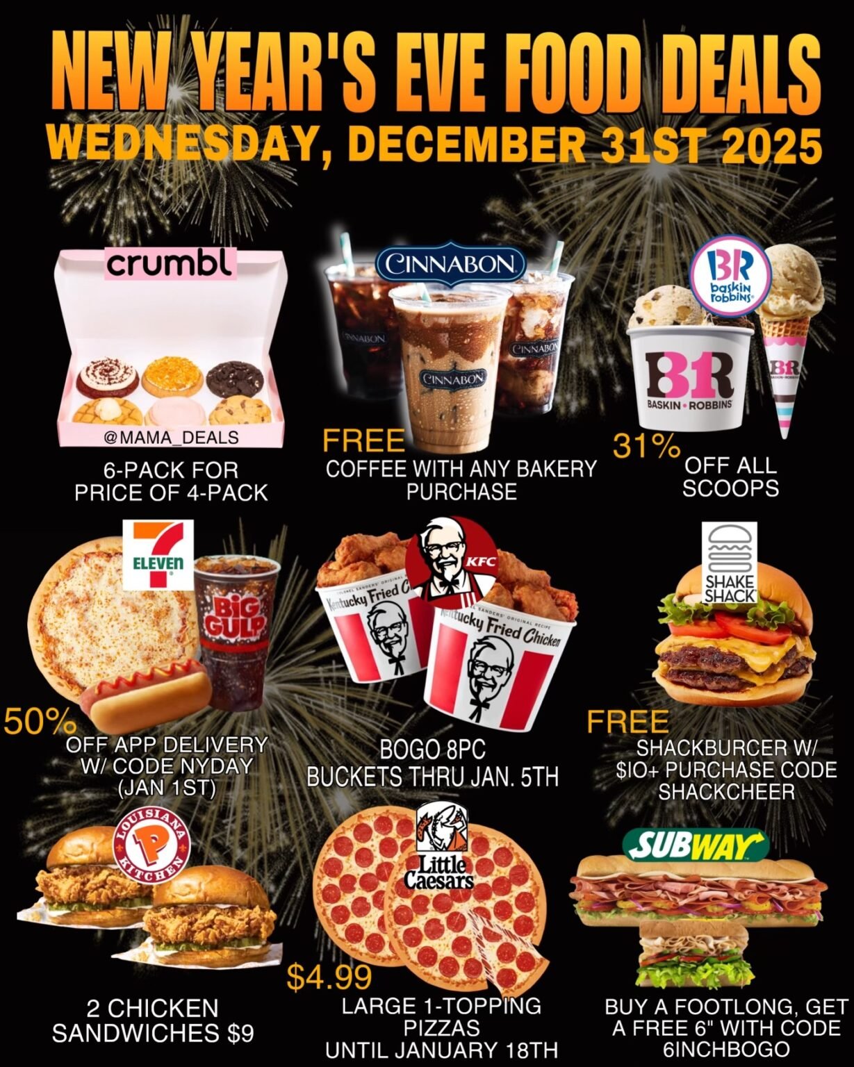 New Year’s Eve Food Deals – Wednesday, December 31, 2025 - Mama Deals