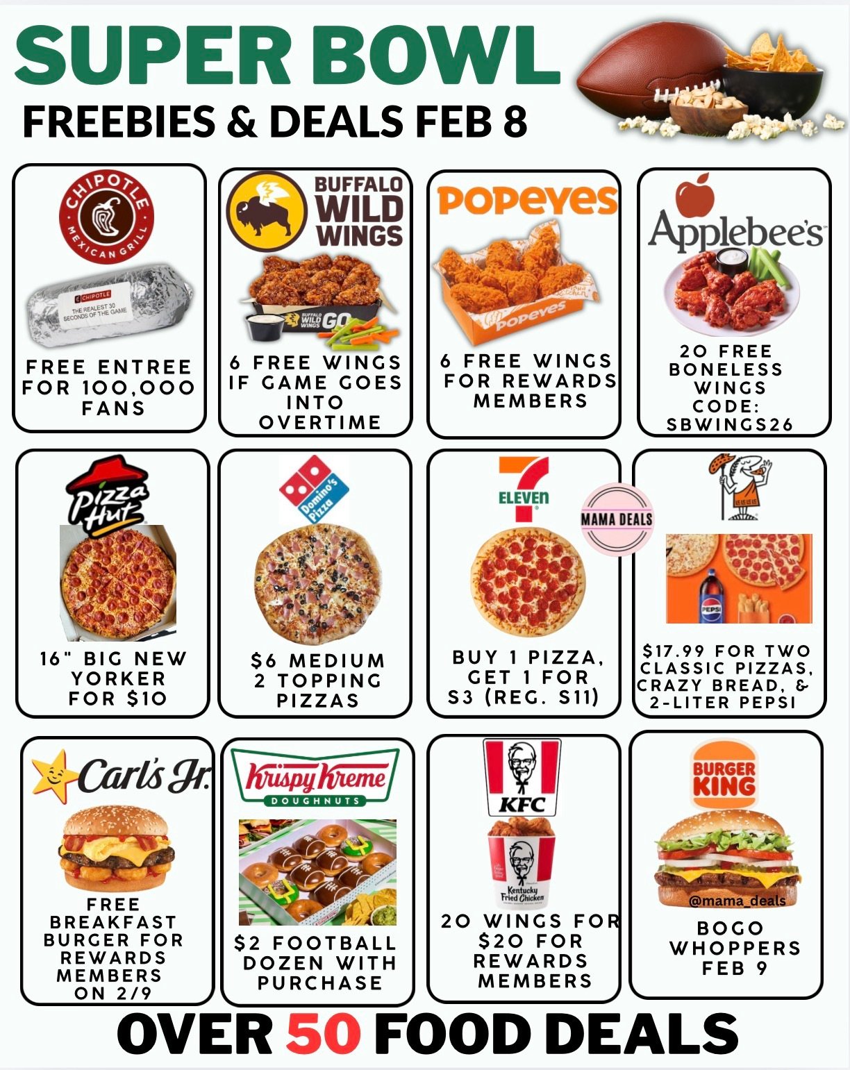 Super Bowl Freebies & Food Deals (February 8–9) - Mama Deals