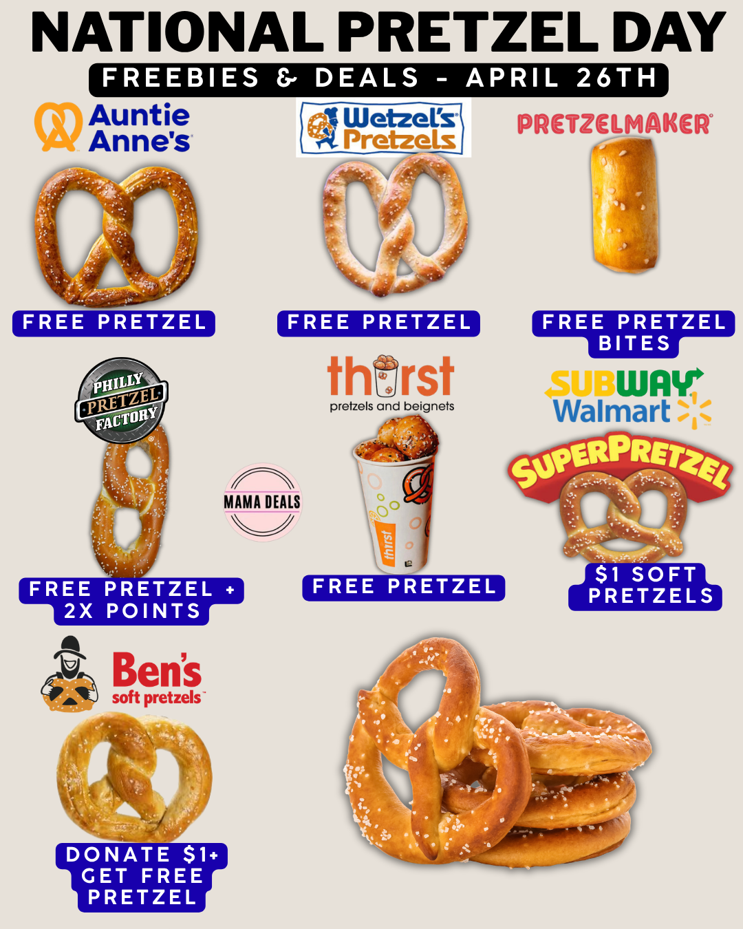National Pretzel Day 2026: Free Pretzels & Deals on April 26 - Mama Deals